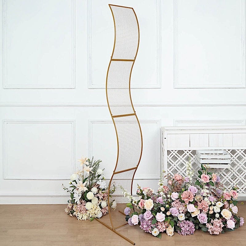 Gold 7 ft Metal Floral Display Frame Wavy Backdrop Stand Wedding Arch ...