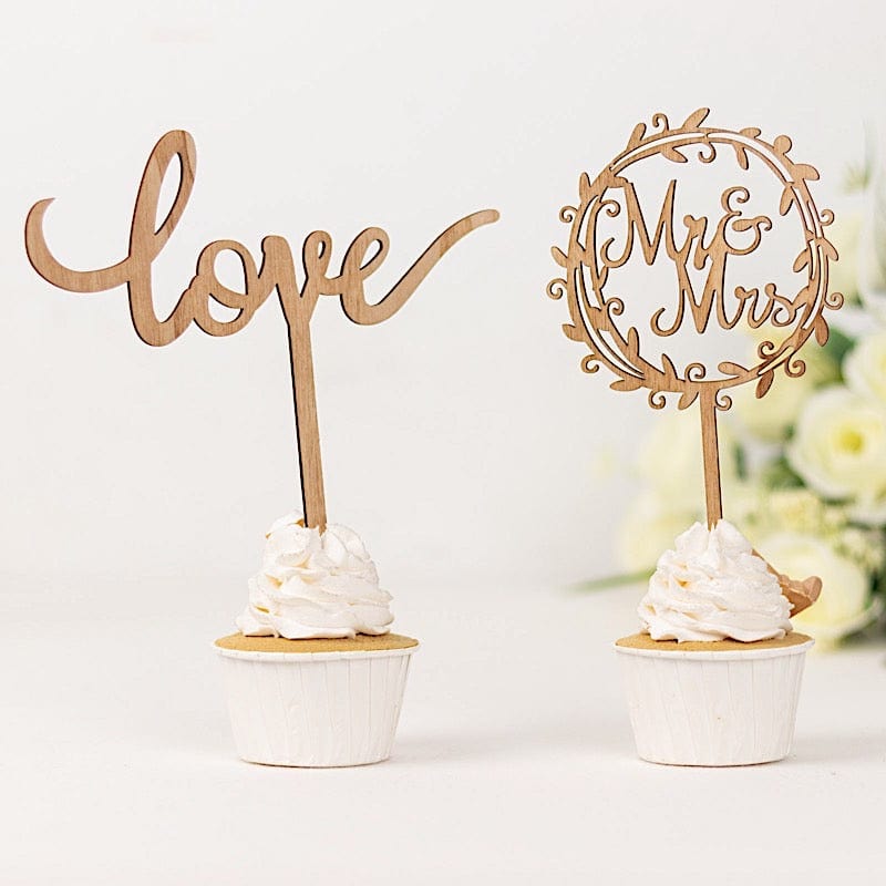 2 Natural Wooden Love and Mr & Mrs Wedding Cake Toppers – Balsa Circle, LLC