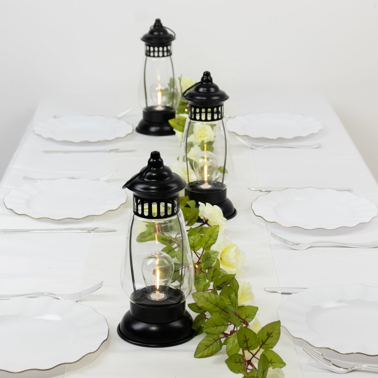 4 Black 10" Vintage Battery-Operated Metal LED Lanterns – Balsa Circle, LLC