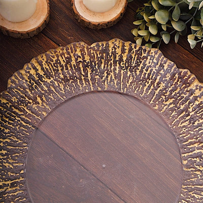 6 Clear 12" Round Plastic Charger Plates with Gold Reef Rim Design ...