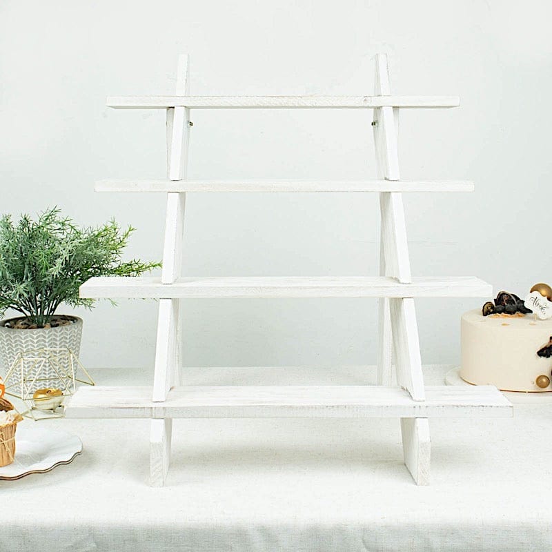 21 in Whitewashed 4 Tier Wooden Cupcake Holder Ladder Dessert Stand ...