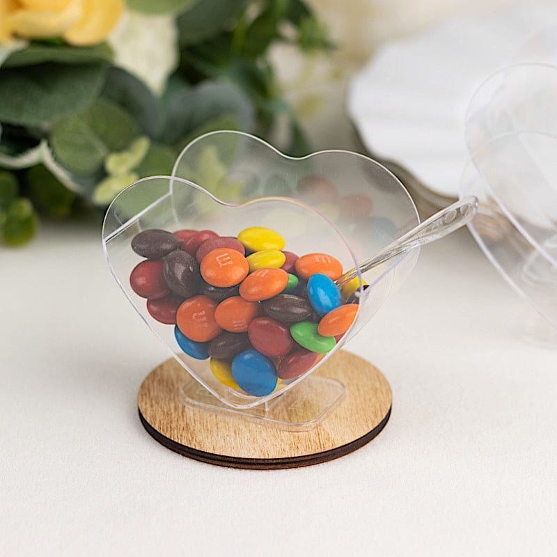 24 Clear 2 oz Heart Shaped Disposable Plastic Dessert Cups with Spoons ...