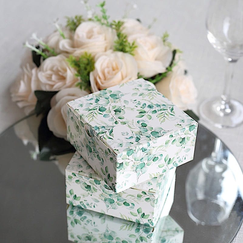 25 White 4x4 in Floral Printed Square Gift Boxes Party Favor Holders ...