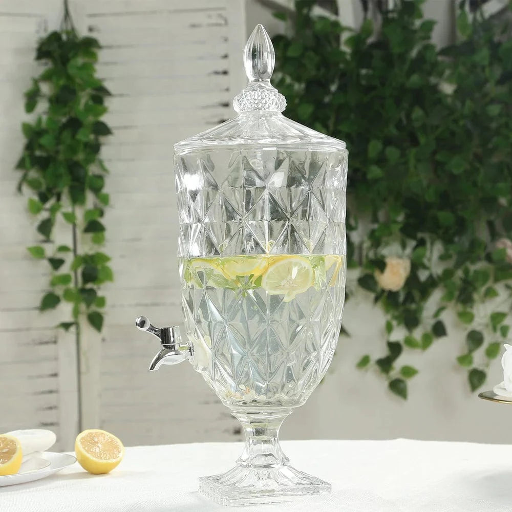 1.3 Gallon Clear Round Ribbed Glass Beverage Dispenser with Spigot ...