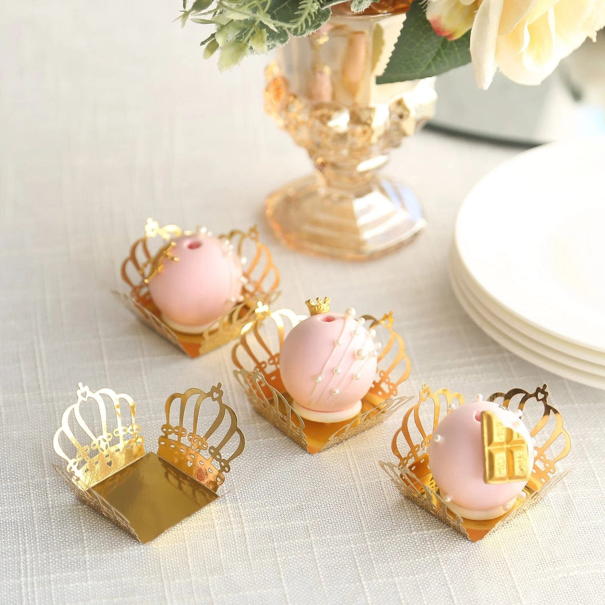 50 Metallic Gold 4 in Mini Crown Square Cupcake Dessert Paper Liners ...