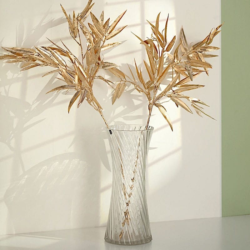 2 Gold 33 in Artificial Bamboo Leaves Branches Metallic Greenery Stems ...