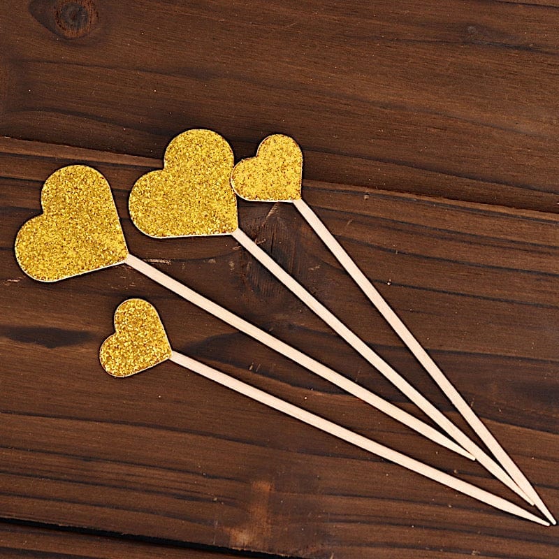 24 Gold Glittered Heart Cake and Cupcake Toppers Picks – Balsa Circle, LLC