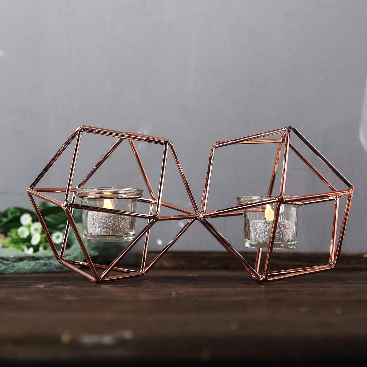5 in tall Jointed Geometric Stand with Glass Candle Holders – Balsa ...