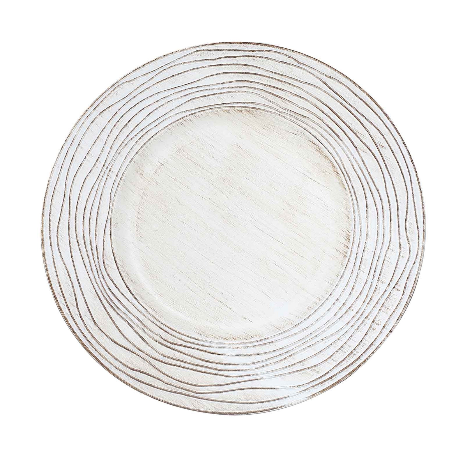 6 White Washed 13 in Rustic Wooden Round Plastic Charger Plates – Balsa ...