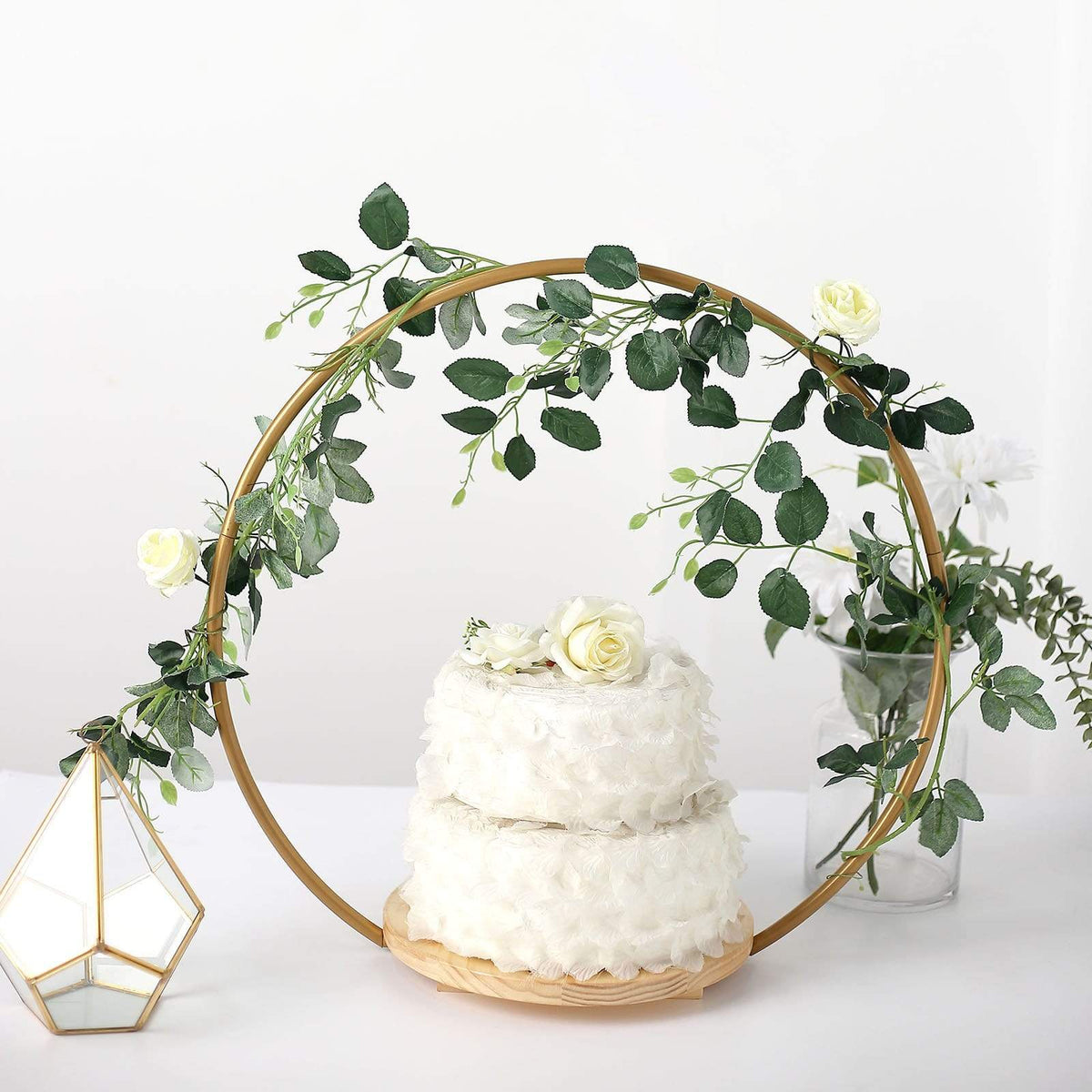 Gold Geometric Round Wood with Metal Arch Cake Display Stand – Balsa ...