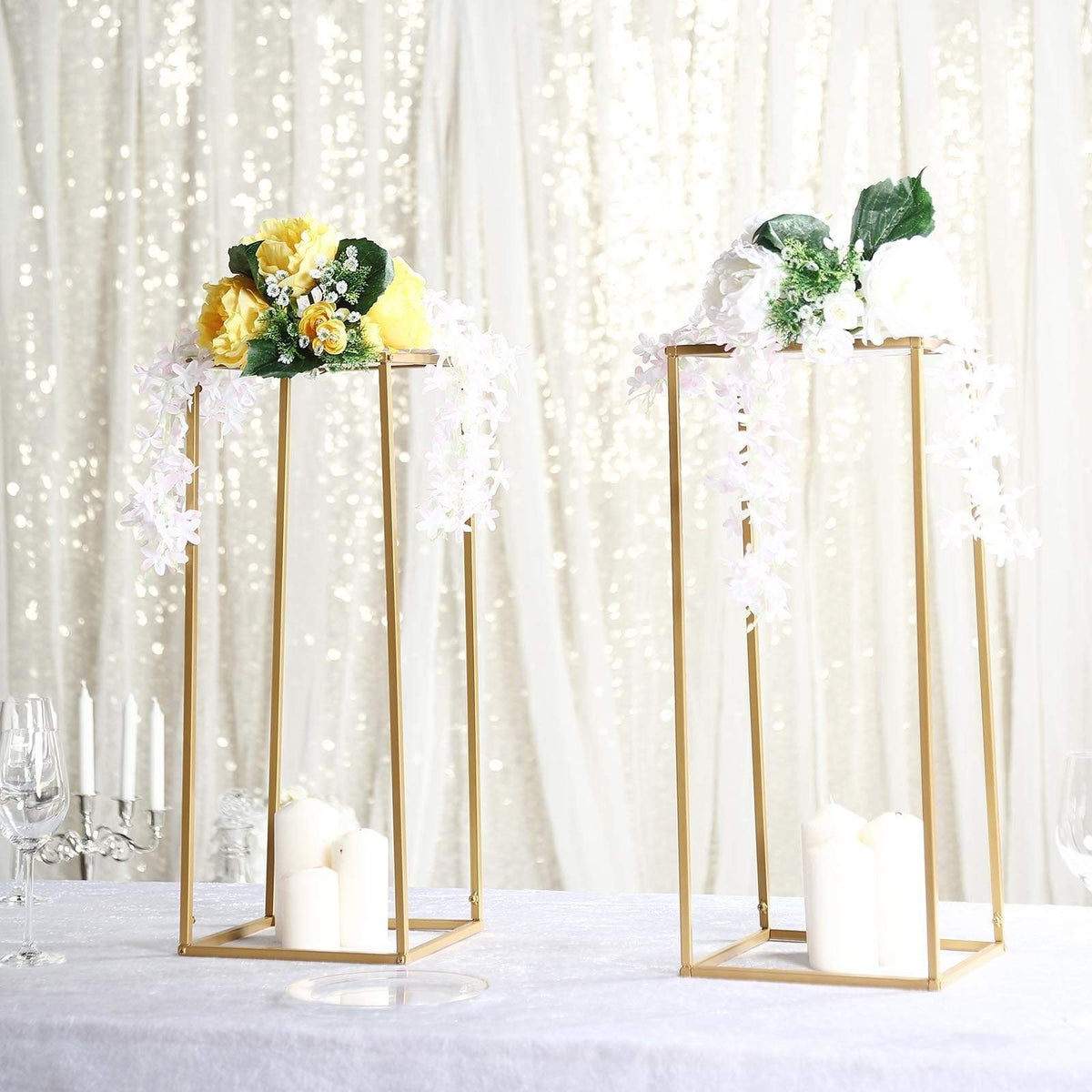 2 pcs 24 in tall Matte Metal Geometric Stands Flower Vase Holders ...