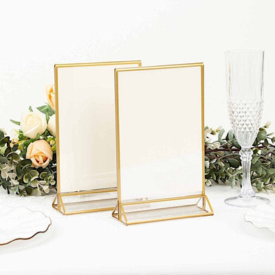 6 Clear Gold Freestanding Table Sign Holders Acrylic Display Stands ...