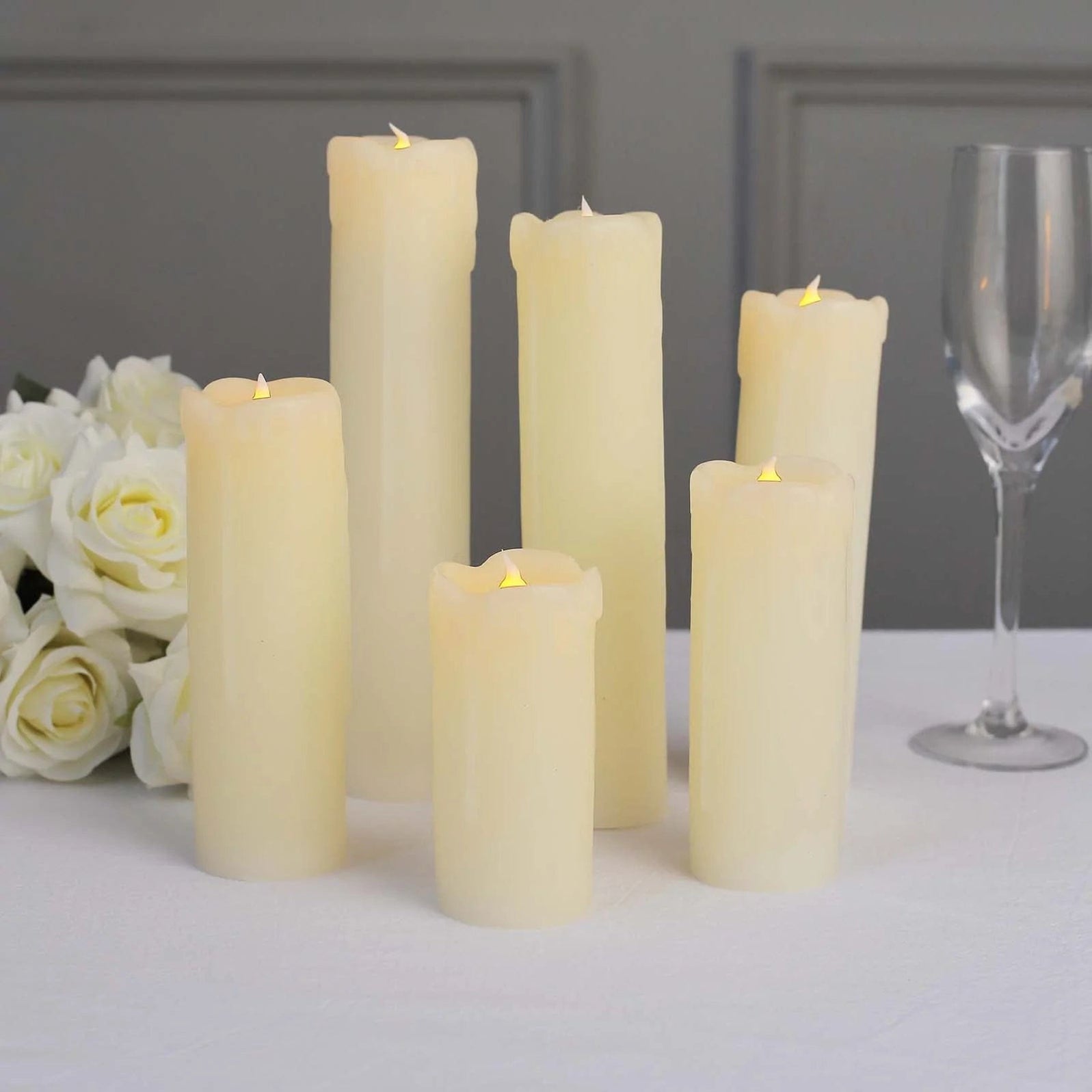 6 Warm White LED Pillar Candles Dripping Wax Design Lights – Balsa ...