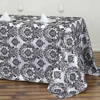 90" x 132" Black Flocking Damask Rectangular Tablecloth – Balsa Circle, LLC