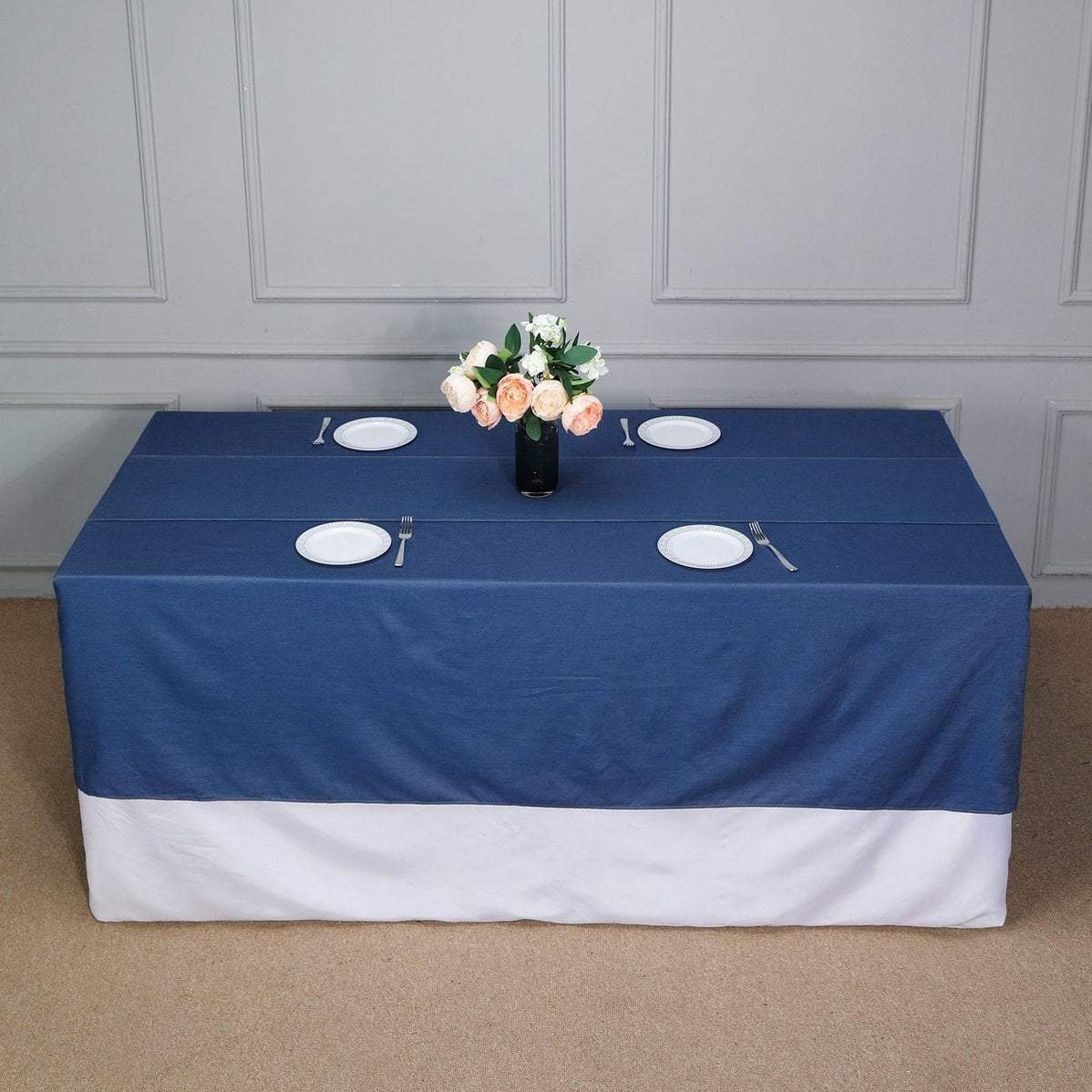 90 x 132 inch Dark Blue Faux Denim Polyester Rectangular Tablecloth ...