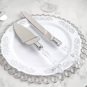 Silver and Clear Cake Knife and Server Set with Crystal Handles – Balsa ...