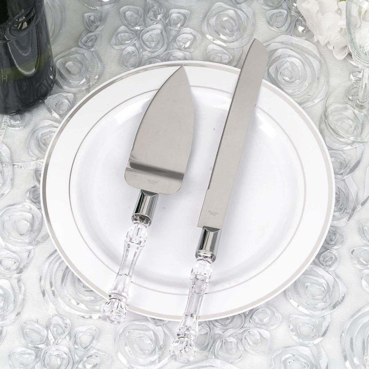 Silver and Clear Cake Knife and Server Set with Crystal Handles – Balsa ...