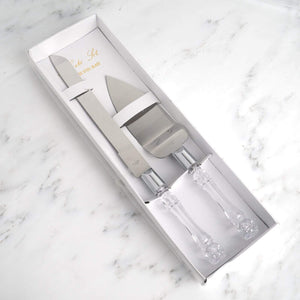 Silver and Clear Cake Knife and Server Set with Crystal Handles – Balsa ...