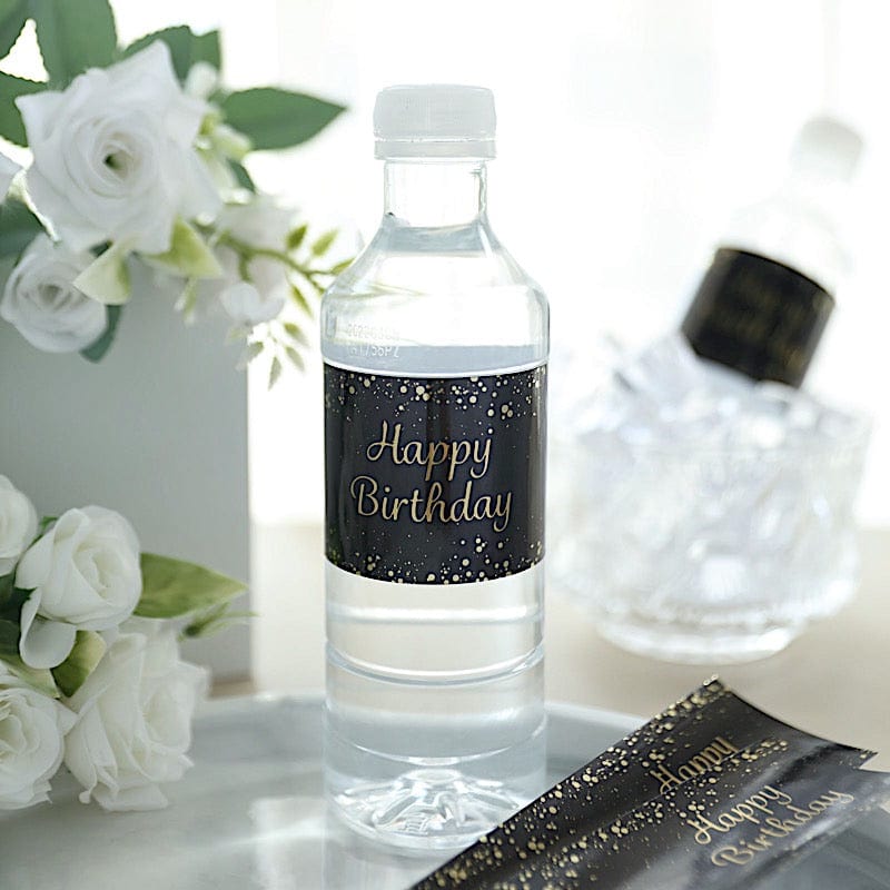 24 Black Gold Happy Birthday Water Bottle Stickers Waterproof Labels ...