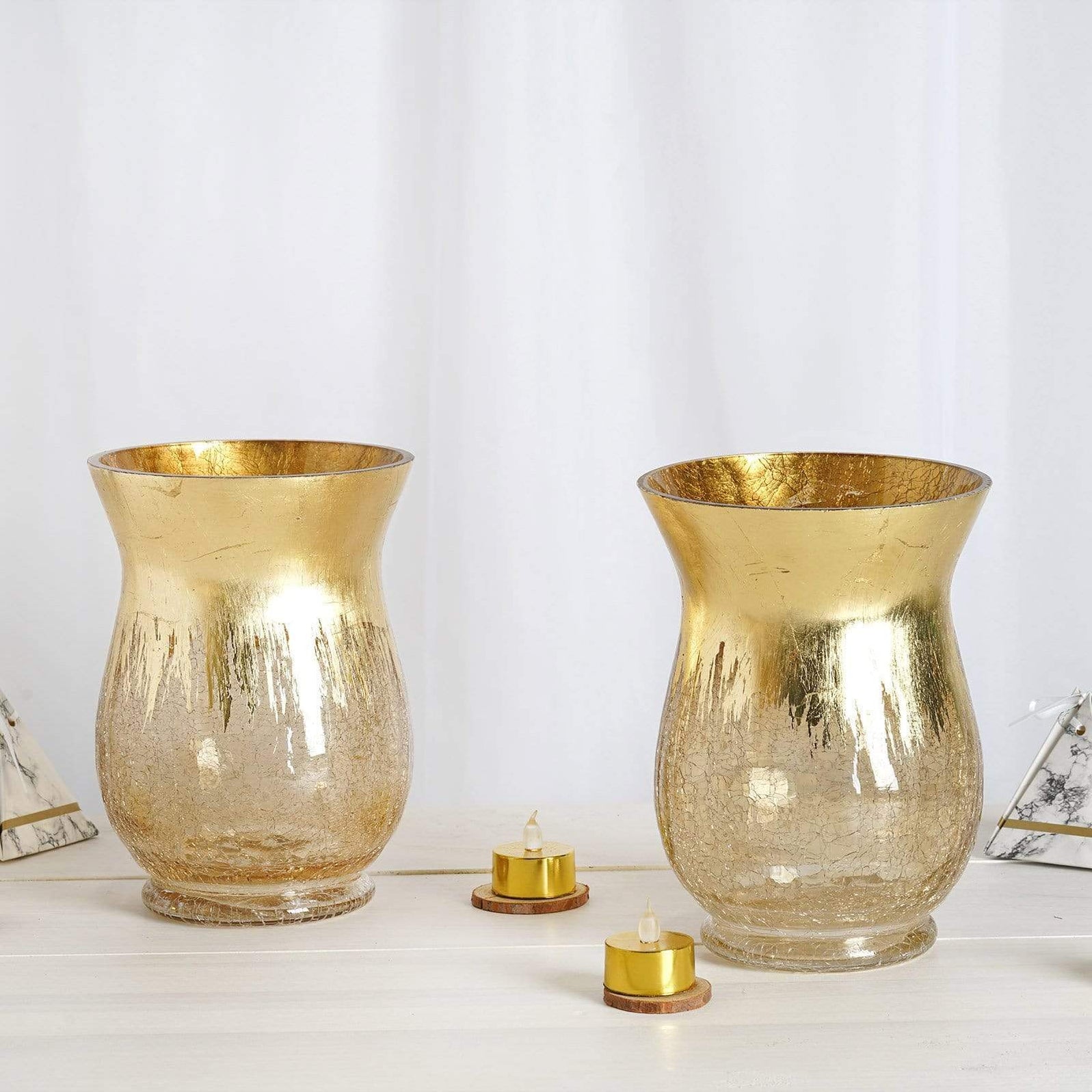 2 pcs 8 in tall Gold Crackle Glass Candle Holders Vases – Balsa Circle, LLC